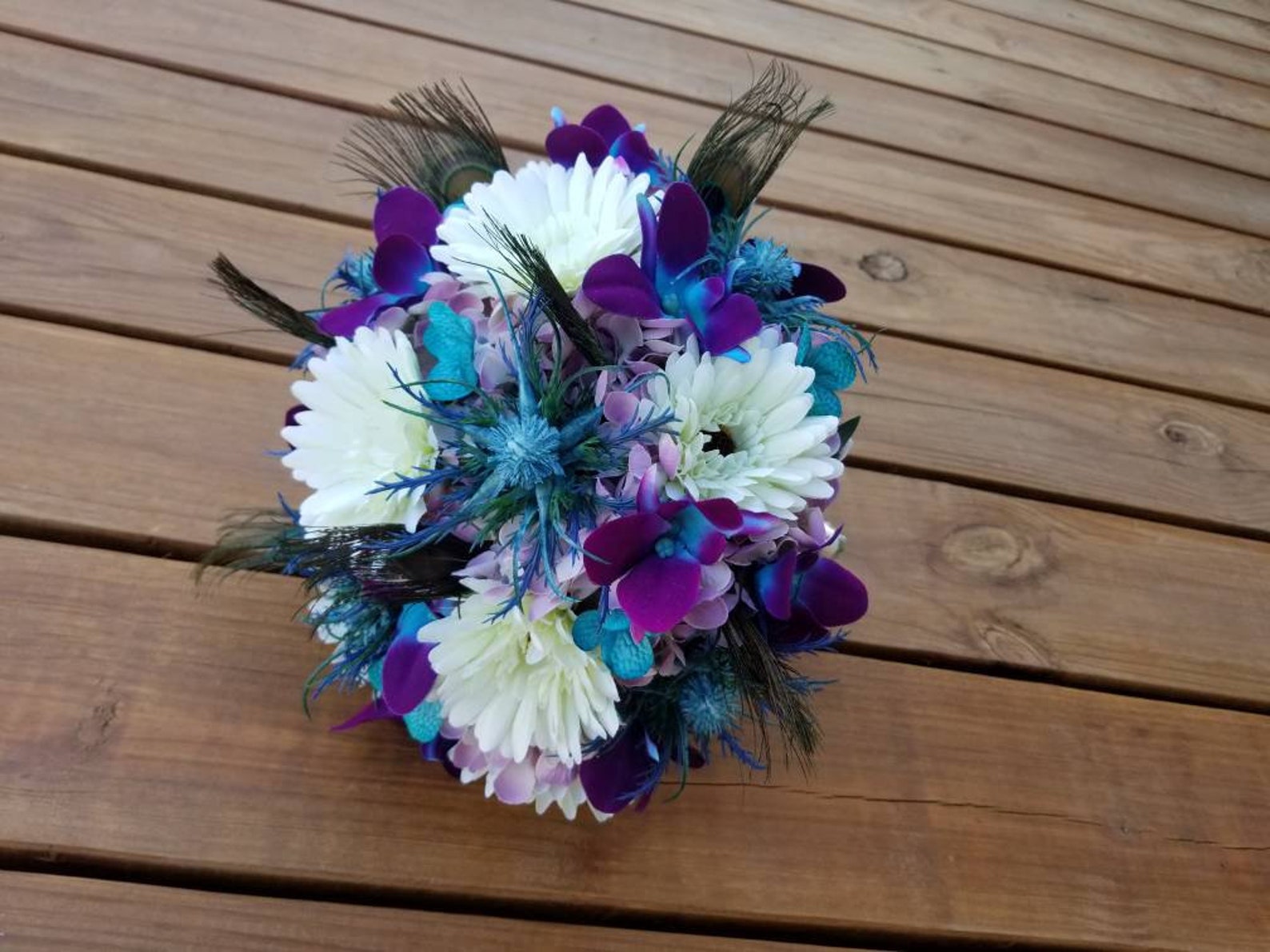 Galaxy Orchid, Gerbera Daisy, Thistle, Purple Teal Artificial Flower ...
