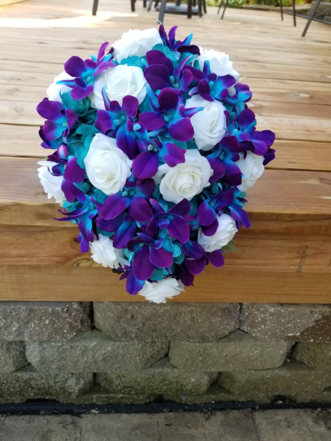 Galaxy orchid bridal bouquet turquoise blue island orchid | Etsy