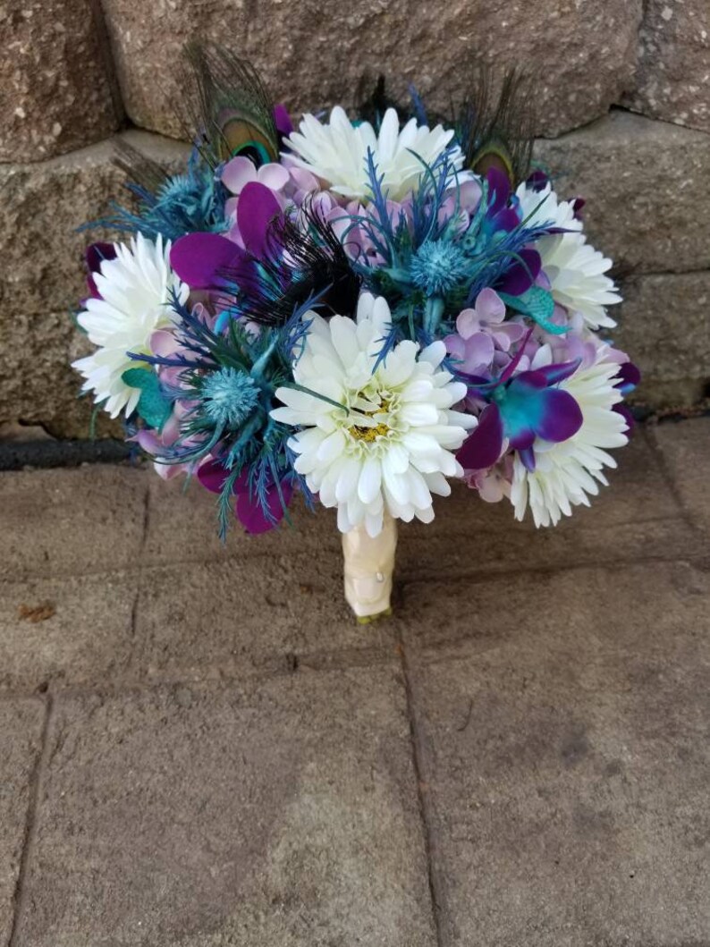 Galaxy Orchid, Gerbera Daisy, Thistle, Purple Teal Artificial Flower ...