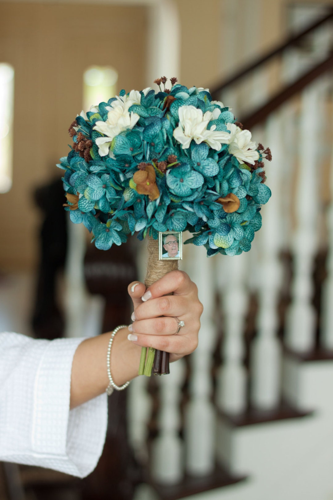Teal Hydrangea Bouquet, Rustic Country Bouquet, Faux Hydrangea Bouquet ...
