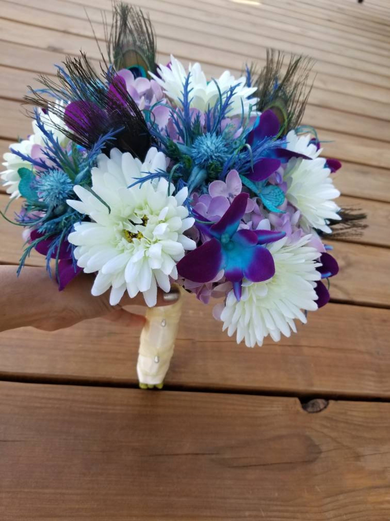 Galaxy Orchid, Gerbera Daisy, Thistle, Purple Teal Artificial Flower ...