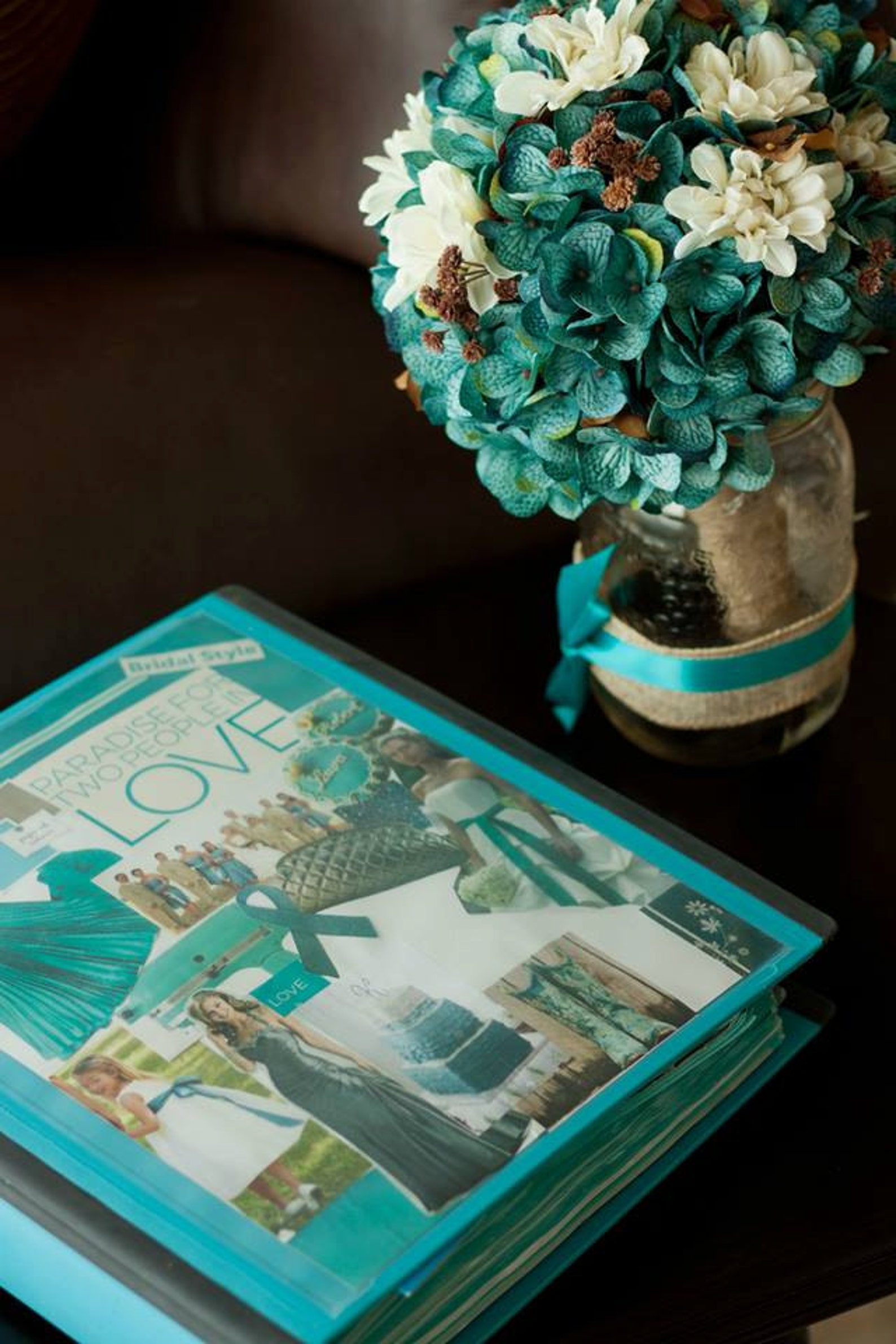 Teal Hydrangea Bouquet Rustic Country Bouquet Cream and Brown - Etsy