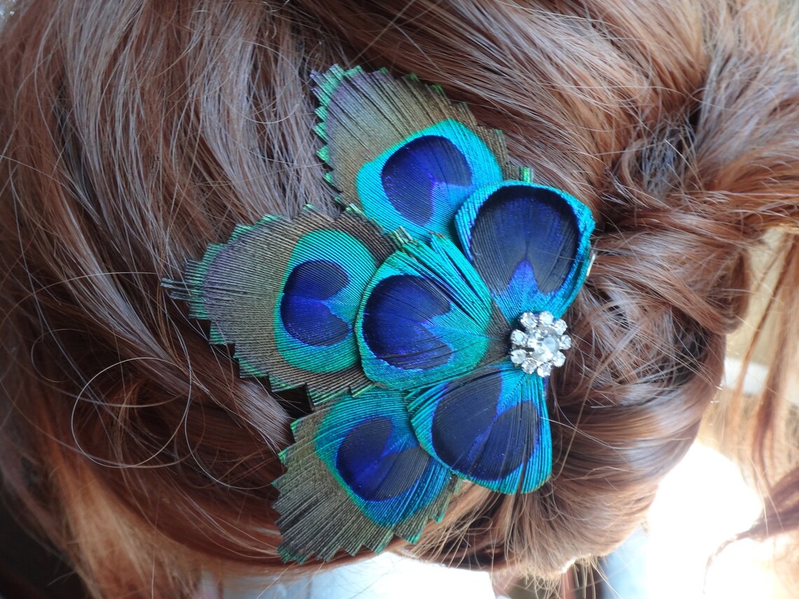 Bridesmaid Peacock Feather Hair Clip, Comb, Rhinestone, Hair Fascinator ...