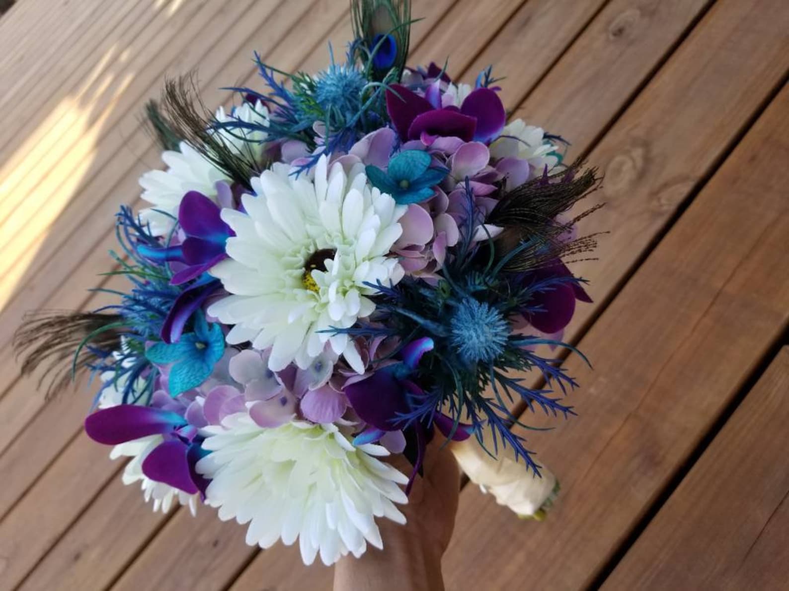 Galaxy Orchid, Gerbera Daisy, Thistle, Purple Teal Artificial Flower ...