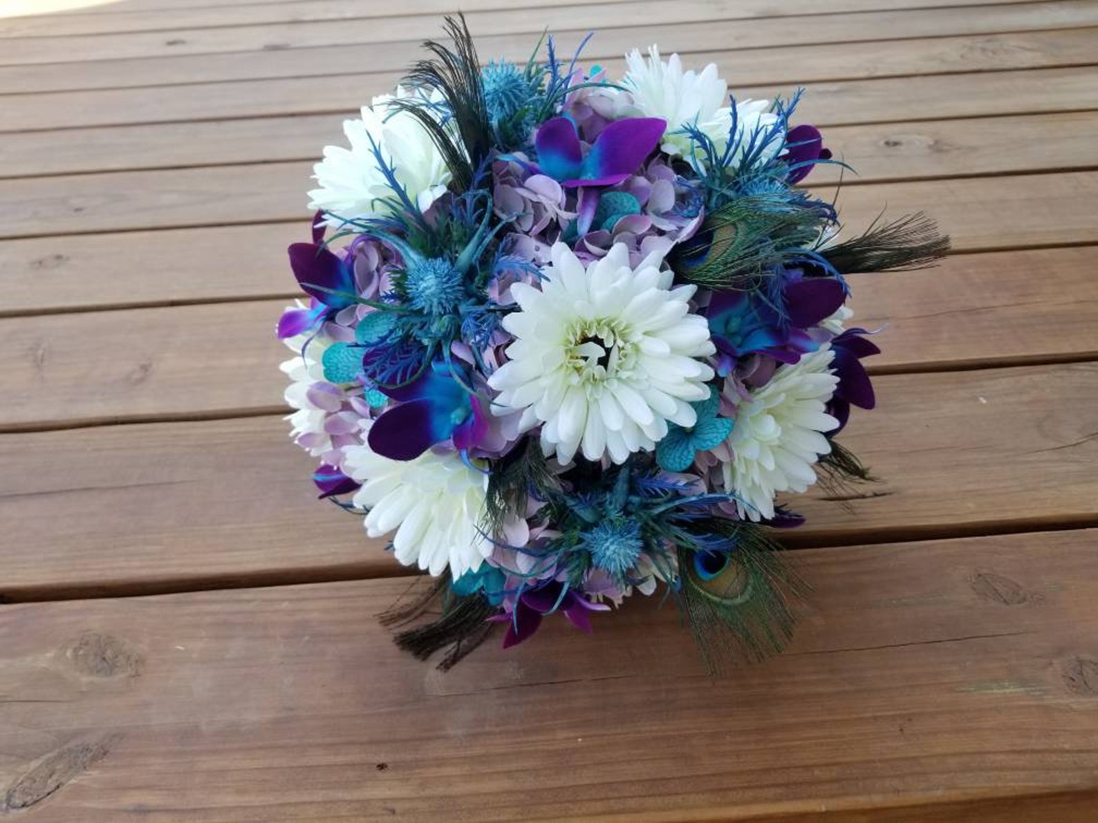 Galaxy Orchid, Gerbera Daisy, Thistle, Purple Teal Artificial Flower ...