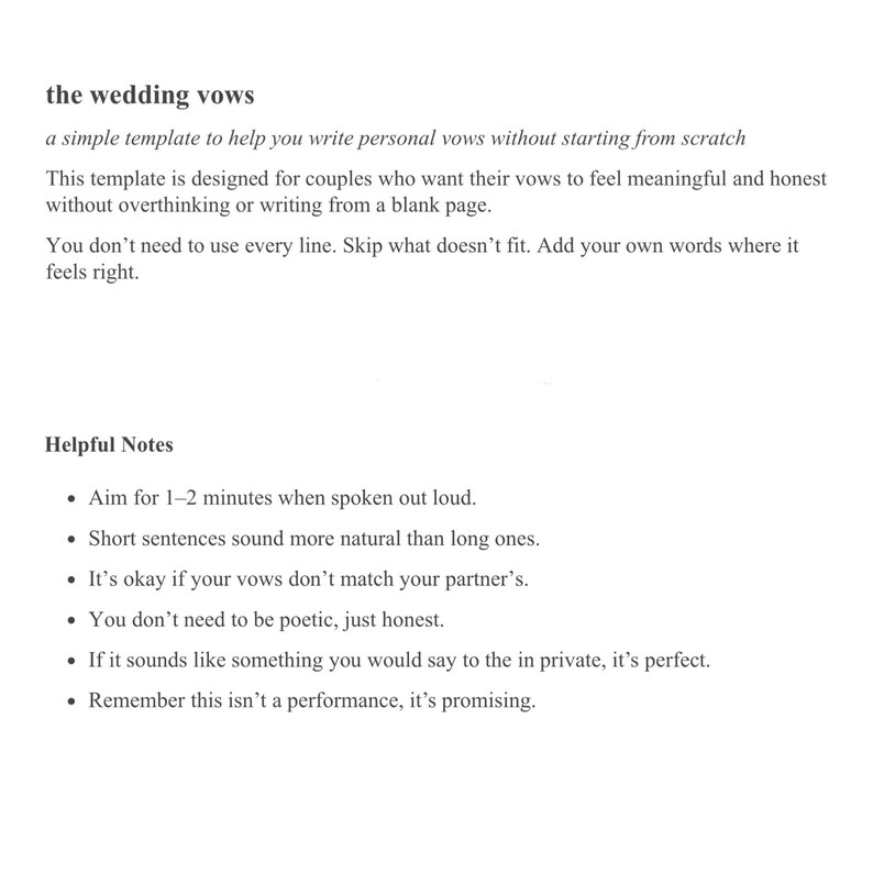 Wedding Vow Template Pdf - Simple Outline to Write Personal Vows - Non ...