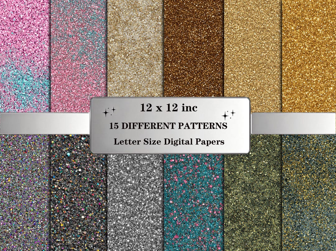 Glitter Seamless Patterns: Metallic Digital Paper Pack With Gold Silver ...