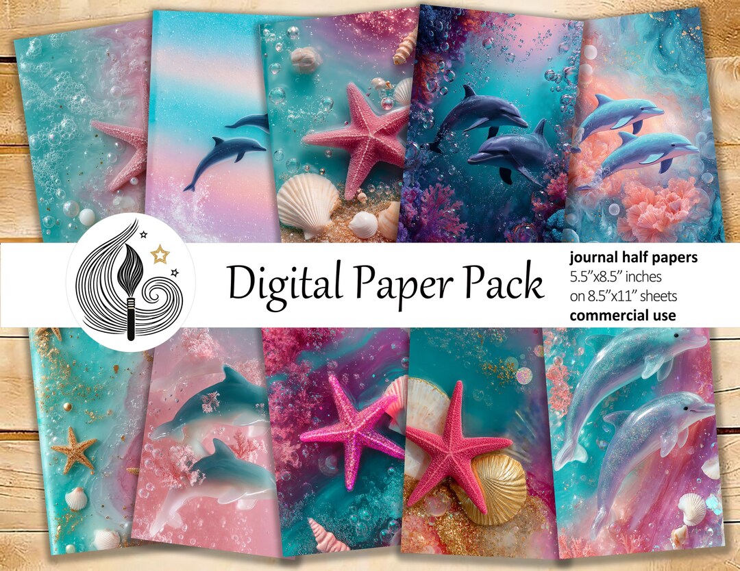 Magic Dolphin Junk Journal Pages: Ocean Fantasy Papers With Dolphins ...