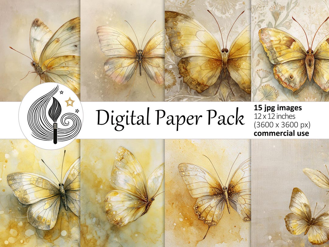 Butterflies Digital Paper Pack: Vintage Watercolor Butterfly ...