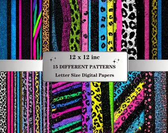 Neon Animal Print Seamless Patterns: Bright Retro Digital Papers With ...