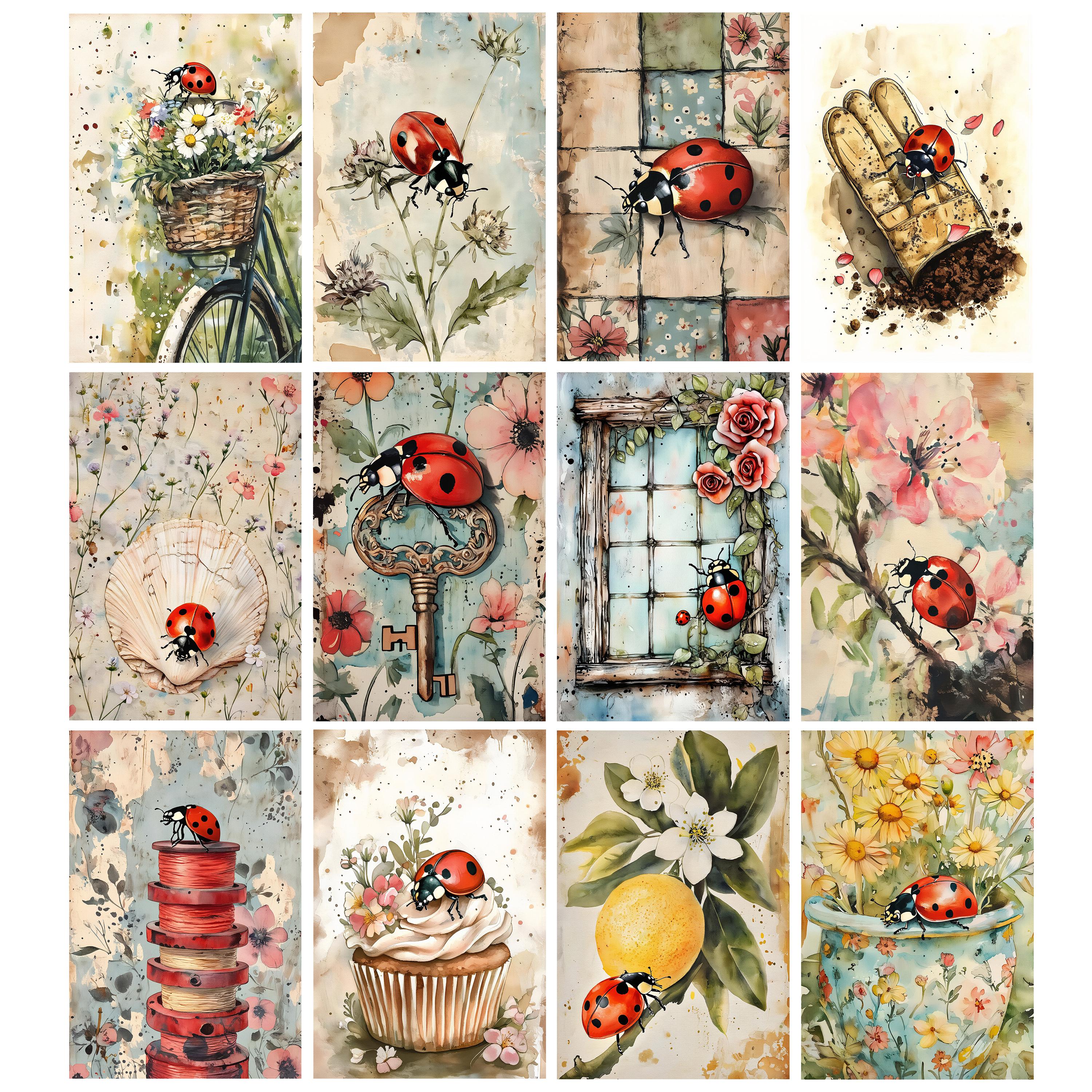 Ladybug Junk Journal Pages, Vintage Insect Printable Ephemera, Lady Bug ...