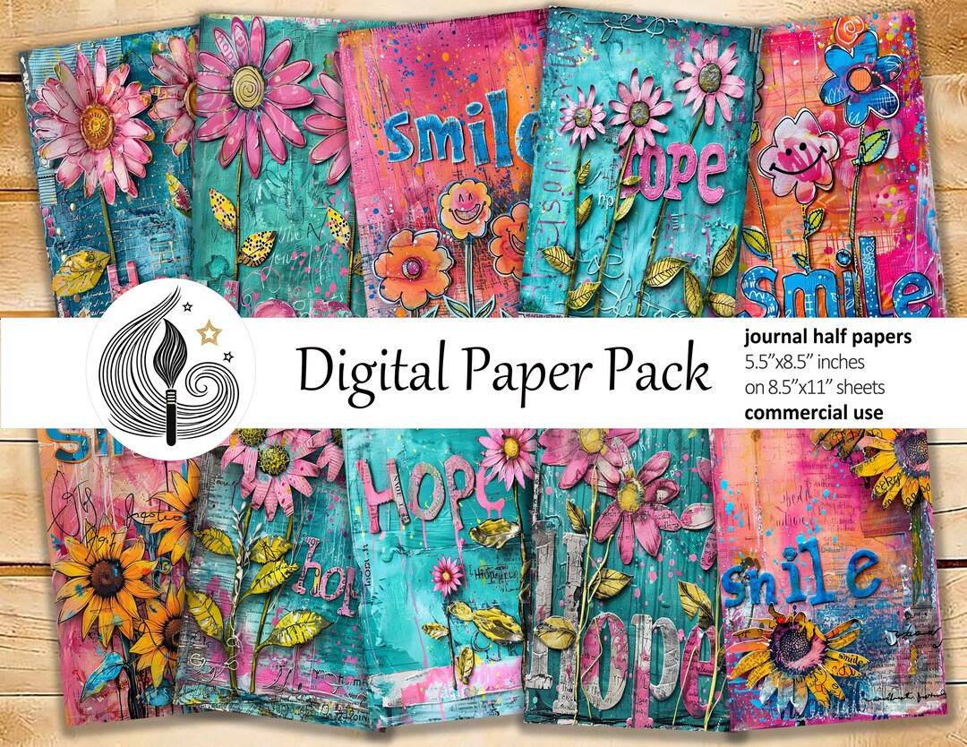 Positive Words Junk Journal Pages: Colorful Inspirational Papers With ...