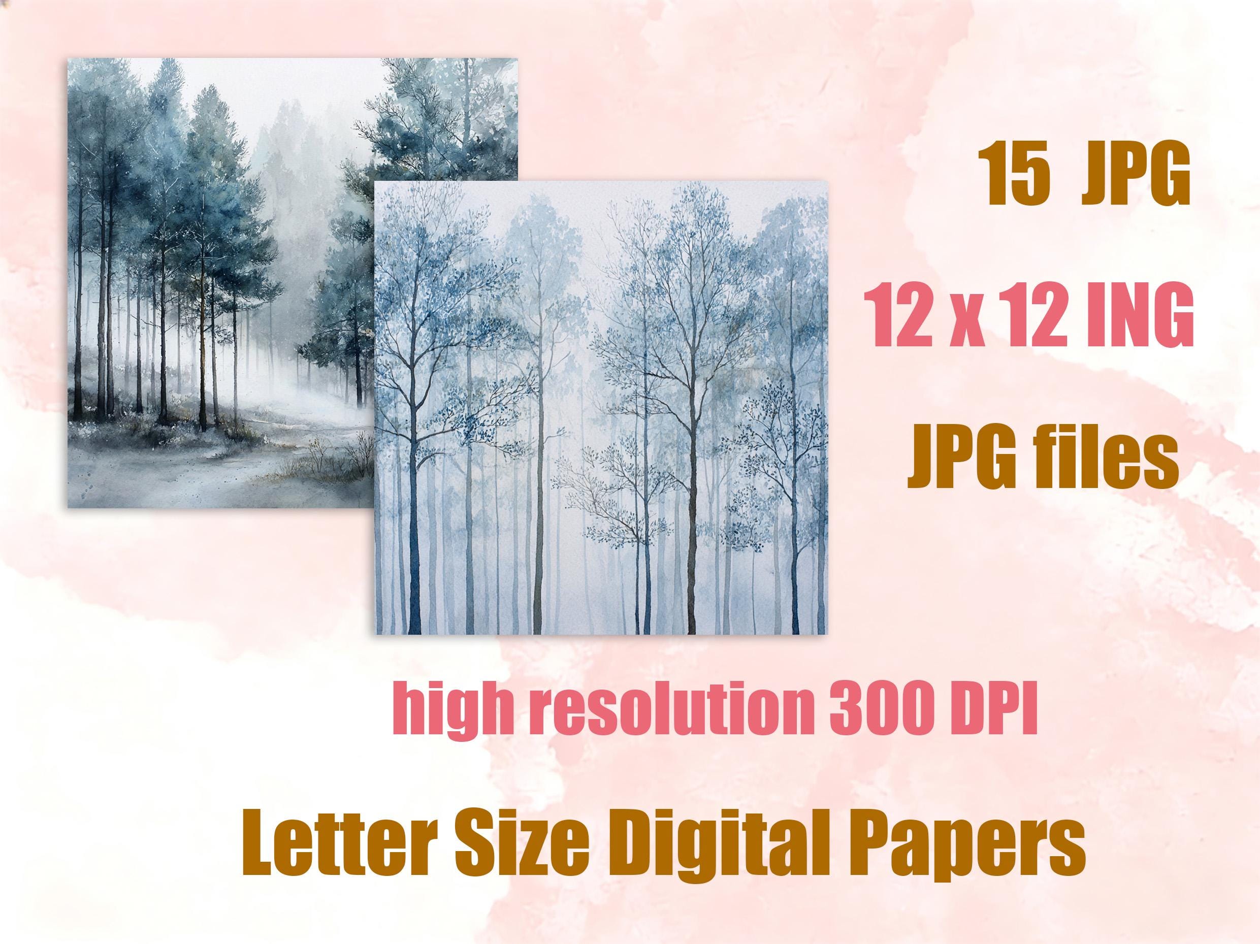 Winter Forest Digital Paper Pack: Watercolor Snowy Landscape ...