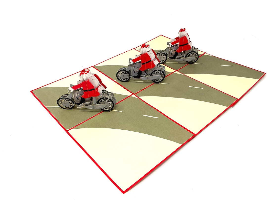 Santa Motorcycle Pop up Card – Multipack of 3, 3D Santa Racing ...