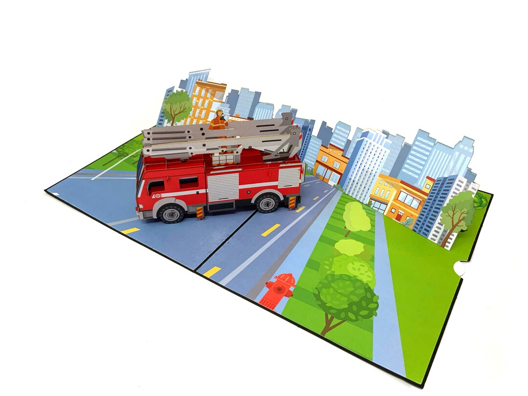 3D Pop up Greeting Card 3D Fire Engine for Him, Laser Cut Hand ...