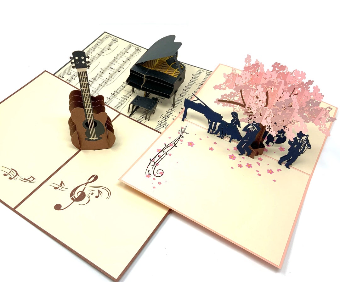 Music Pop up Greeting Cards Pack, 3D Musical Theme Cards, Unique Gift ...