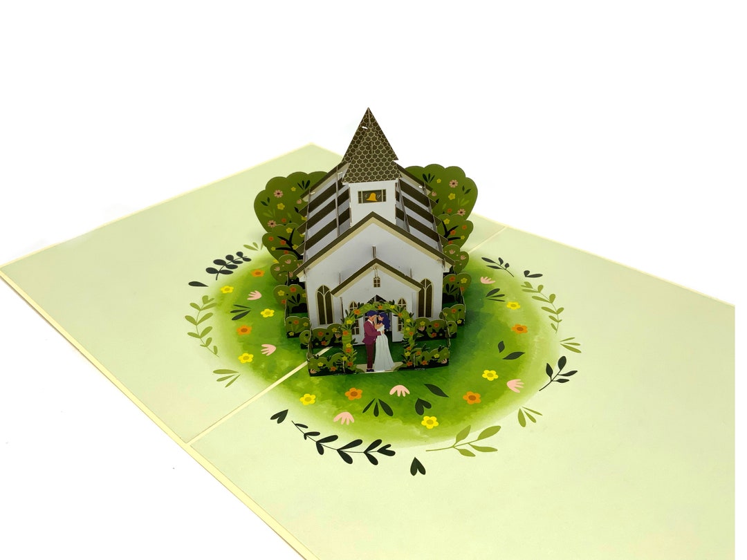 Personalised Pop-up Church Wedding Card | 3D Elegant Church Scene ...
