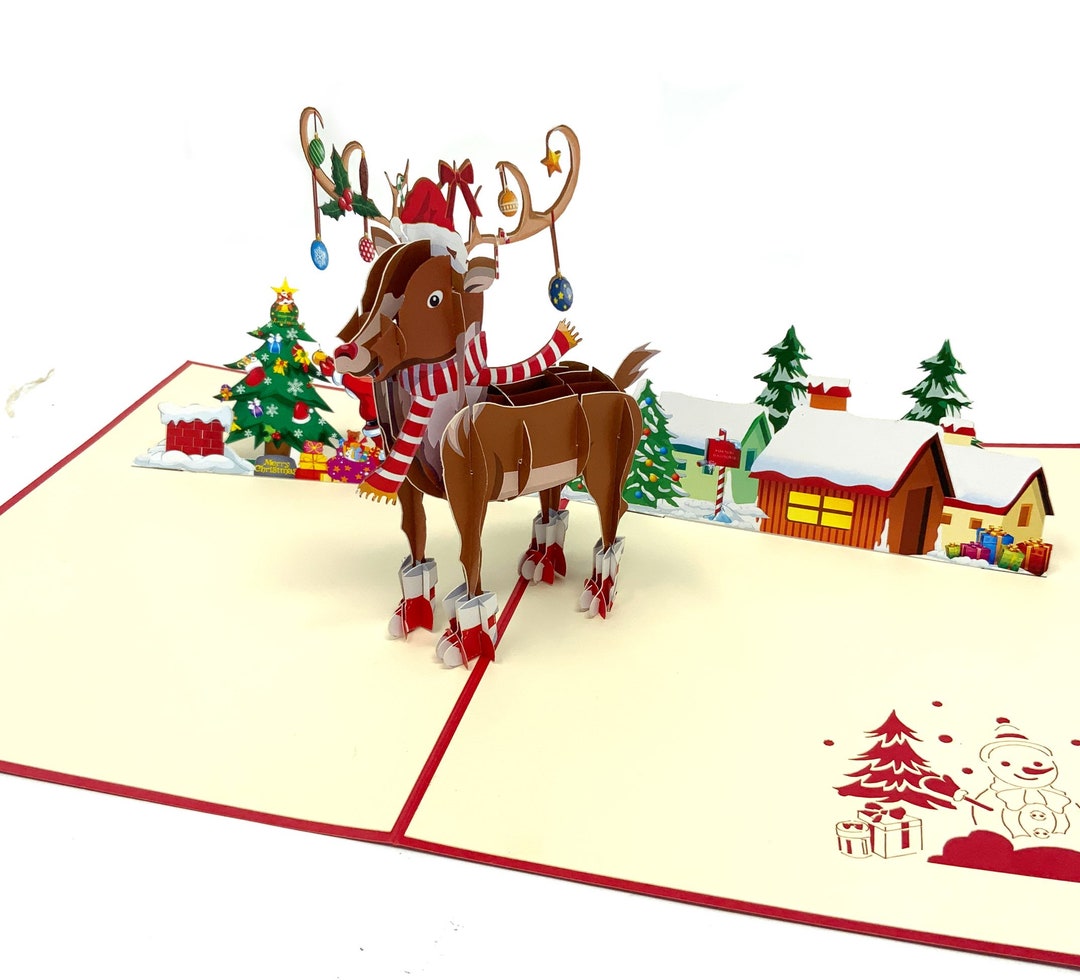 Personalised Pop-up Rudolph Card | 3D Festive Reindeer Greeting ...