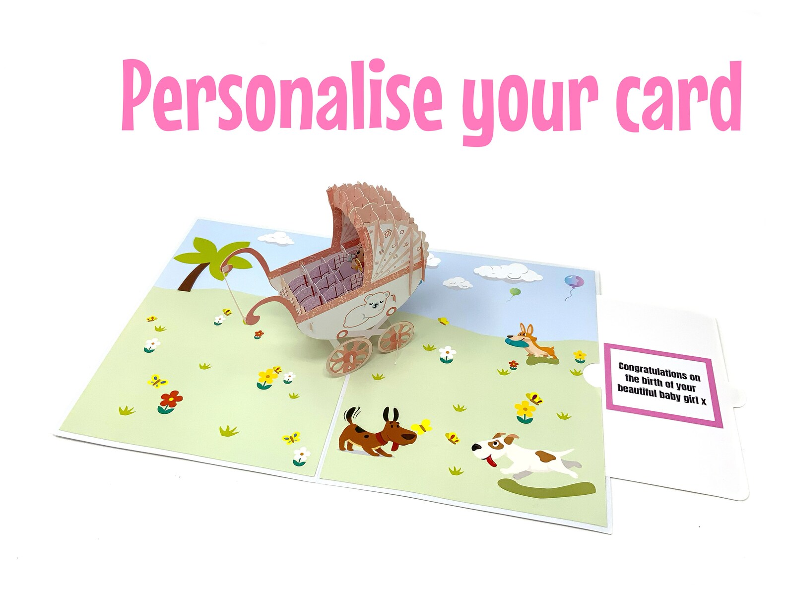 Personalised Pop-up Baby Girl Pram Card | 3D Adorable Pram Greeting ...