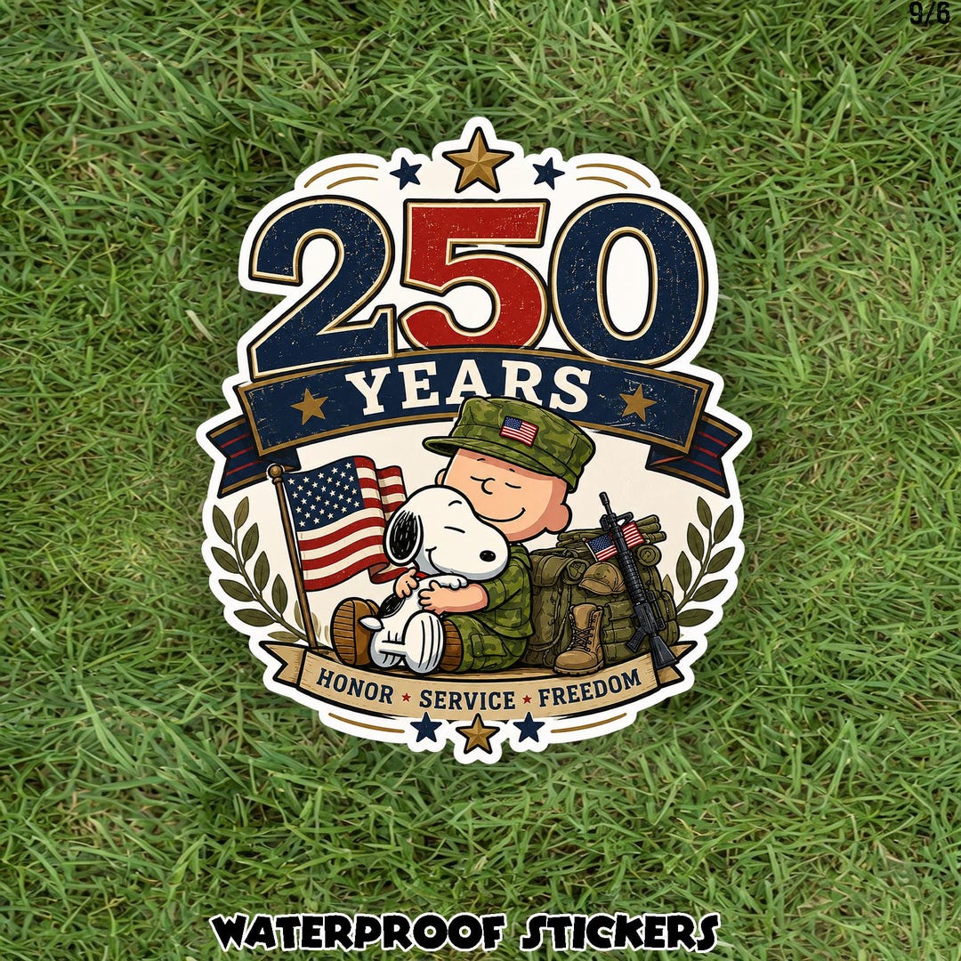 Patriotic Military Cartoon Sticker, 250 Years of US Decal, Snoopdog ...