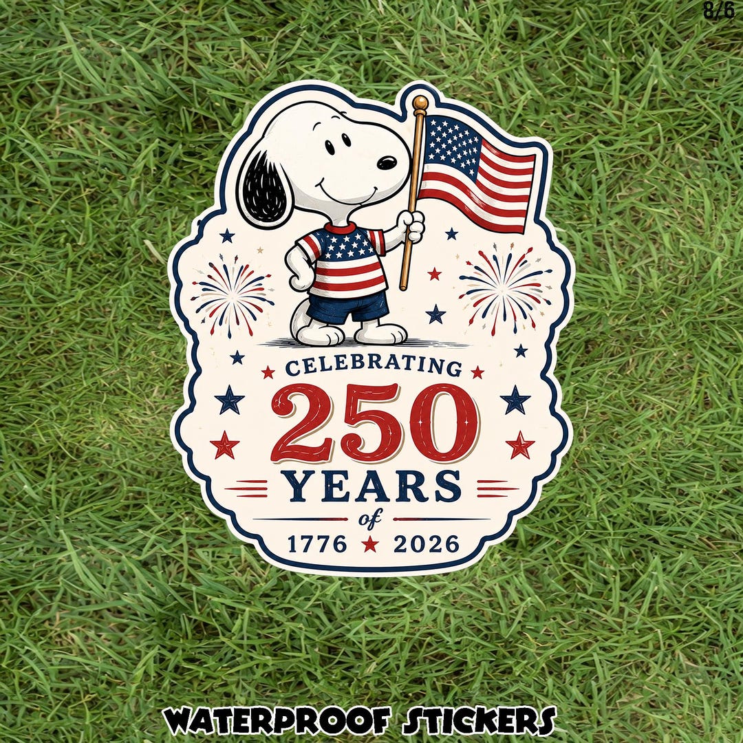 US 250th Birthday Sticker, Snoopdog Patriotic Decal, USA Flag Dog ...