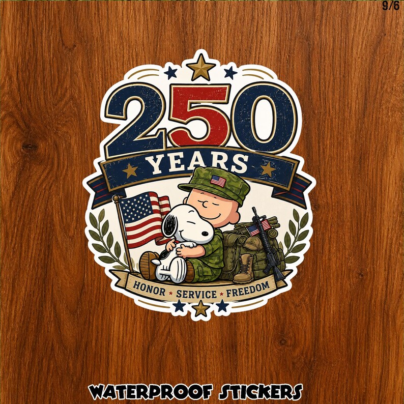 Patriotic Military Cartoon Sticker, 250 Years of US Decal, Snoopdog ...