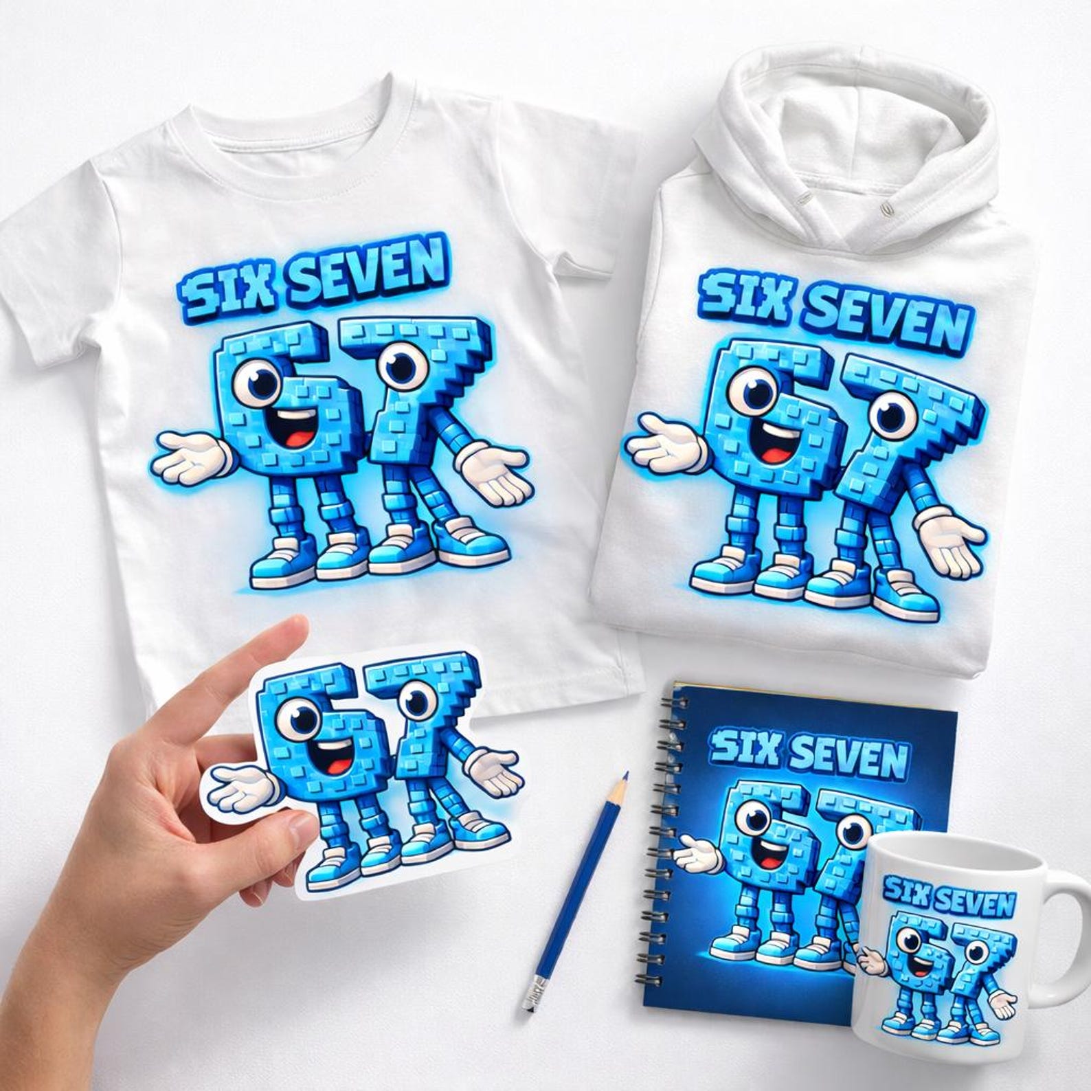 Cute Six Seven 67 Cartoon Brainrot PNG, Gen Alpha Meme Number, Kids ...