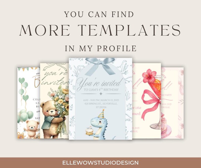 Children Teddy Bear Birthday Invitation Template | Light Blue Kids ...