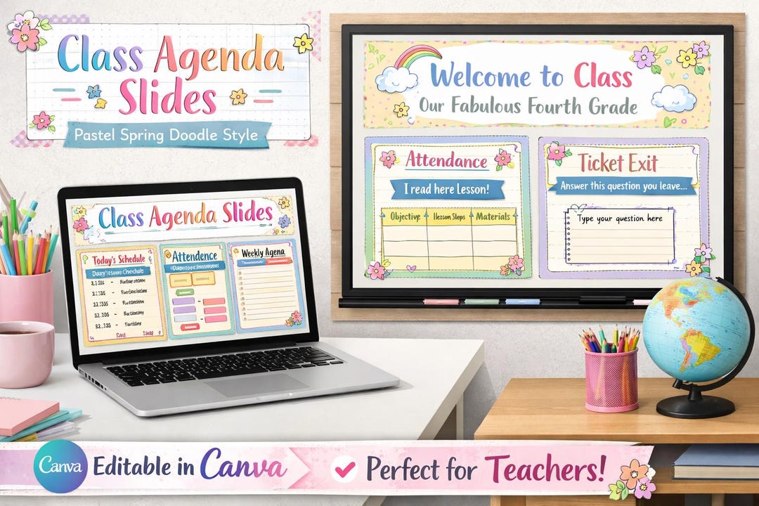 Classroom Daily Slides Template | Teacher Agenda Canva Editable ...