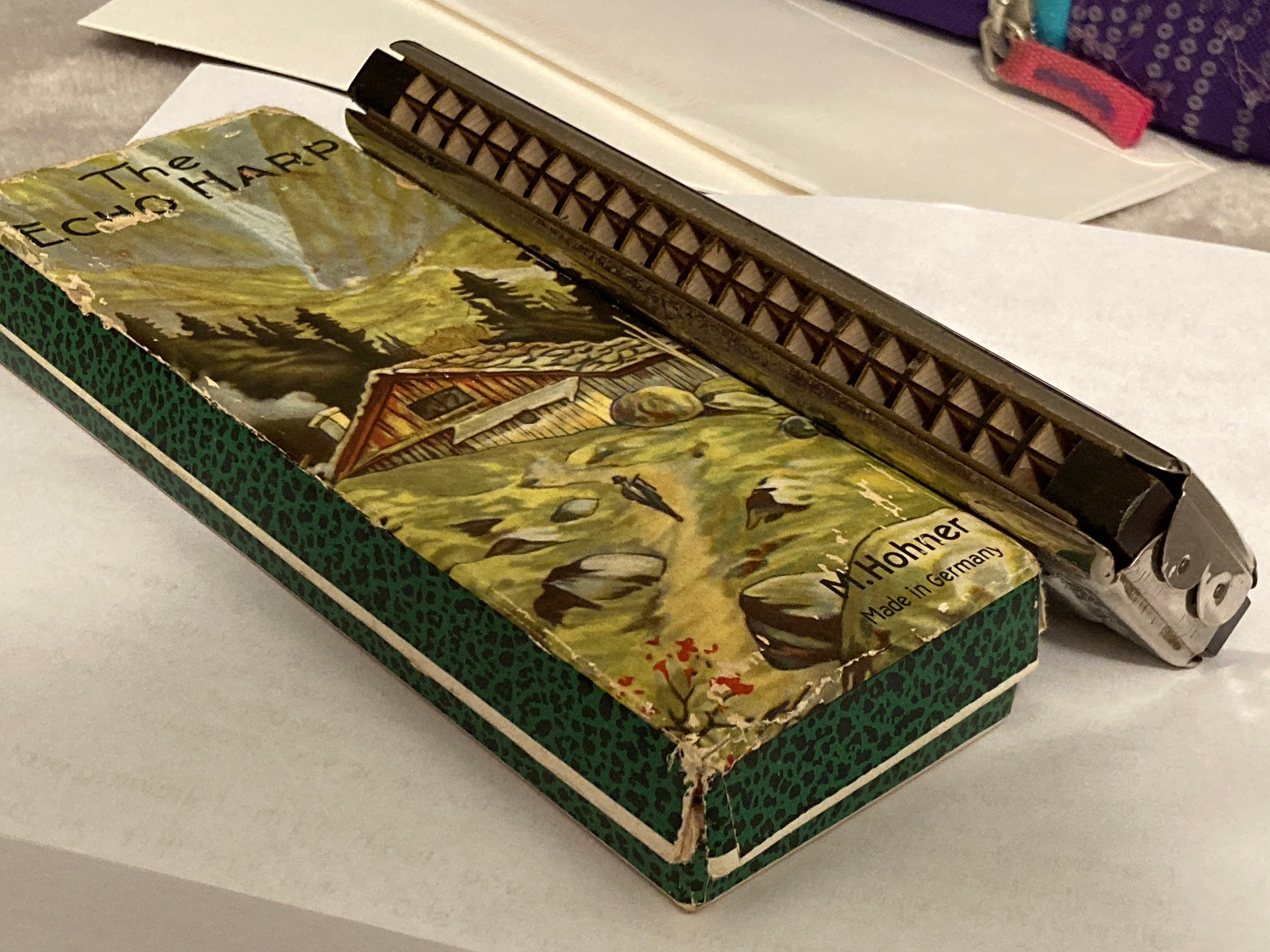 Vintage H Hohner the Echo Harp German Harmonica 80 Note Holes, Bell ...