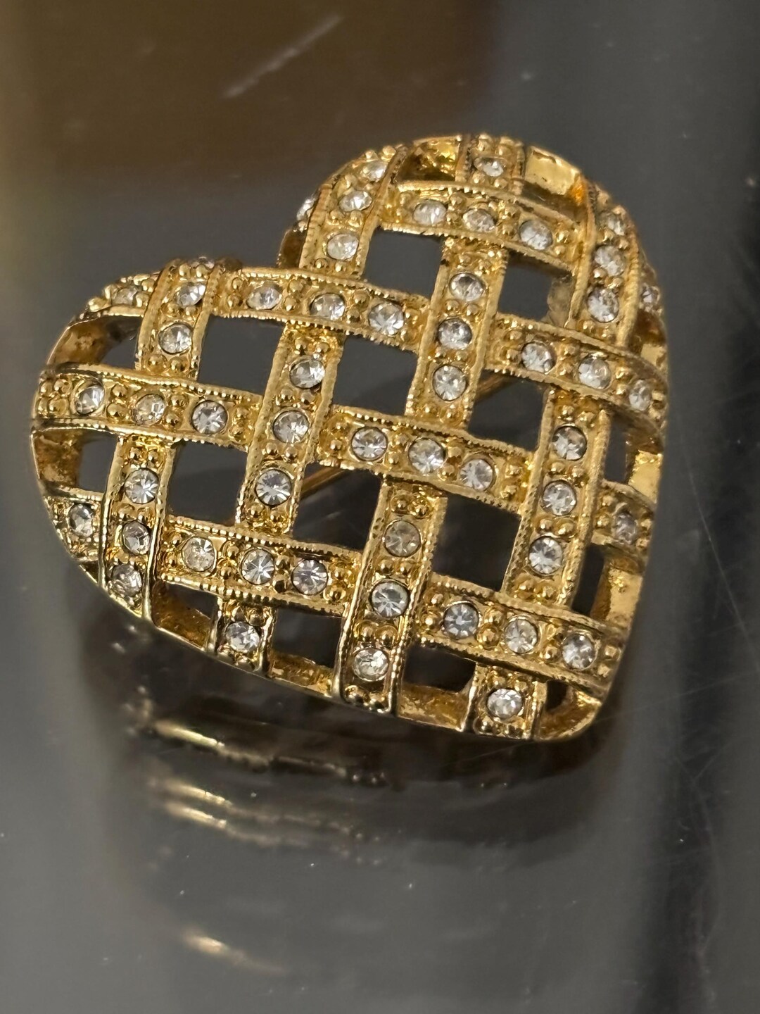 Vintage Criss Cross Lattice Rhinestone Mirrored Heart Pin, Bejeweled, 2 ...