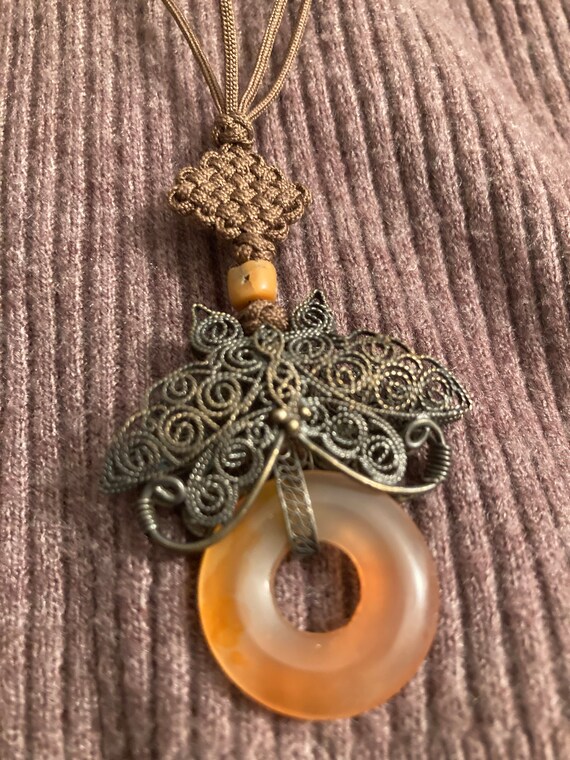 Antique Chinese art nouveau cornelian monk ring necklace 1950 import export 28 silk multi strand Etsy