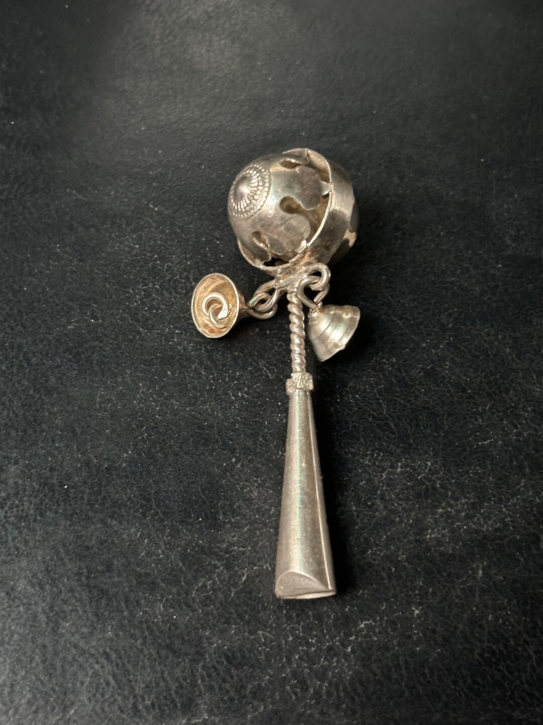 Vintage Silver Drum Circle Musical Instrument Rattle Whistle 800 Silver ...