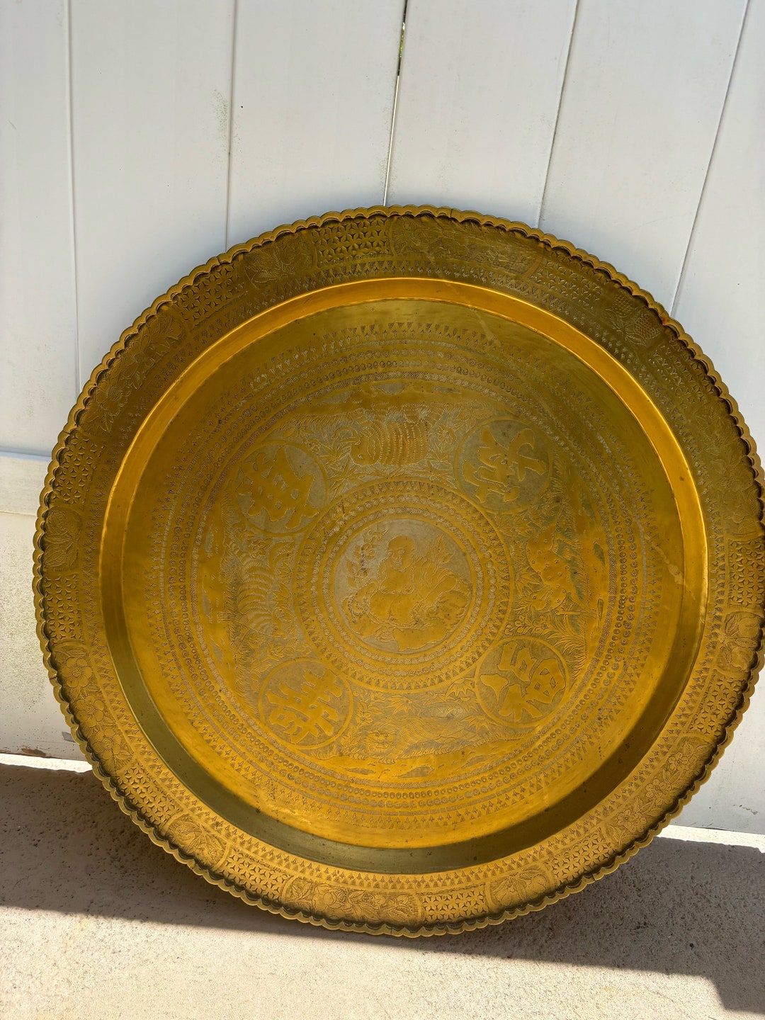 Antique Zodiac Chinese Buddha Wall Art 30”, Brass Zodiac Years, Etched ...