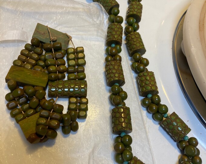 Antique Green Embossed Chunky Bakelite, Vintage Green and Blue Bakelite ...