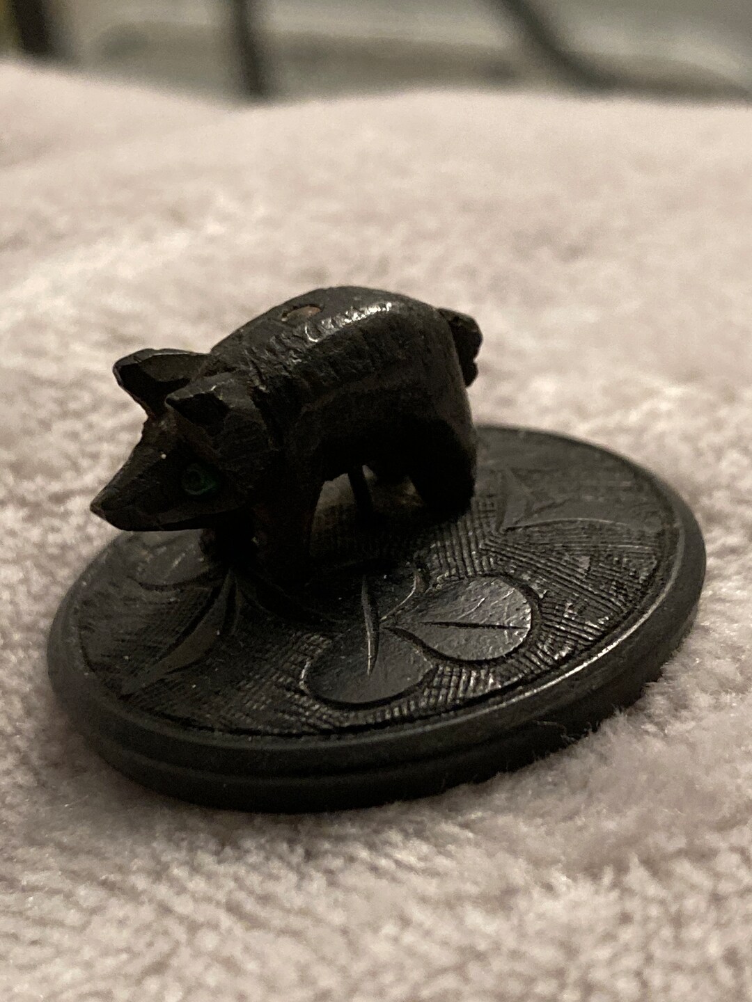 Antique Irish Carved Wooden Pig Button, Clovers and Pigs, Large Vintage ...