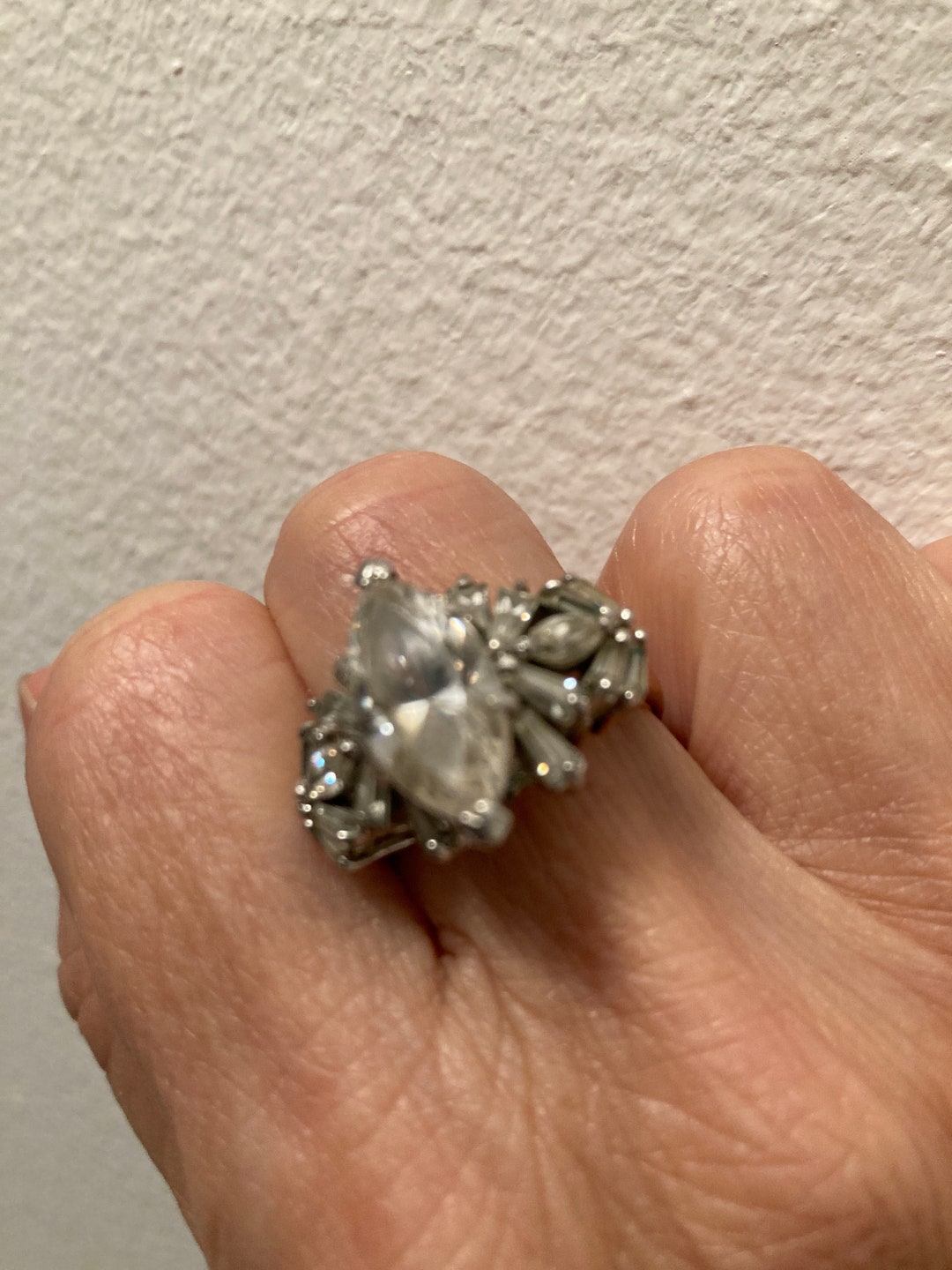 Vintage Taiwan Sterling Cubic Zirconia Statement Ring Goldplated, Gaudy ...