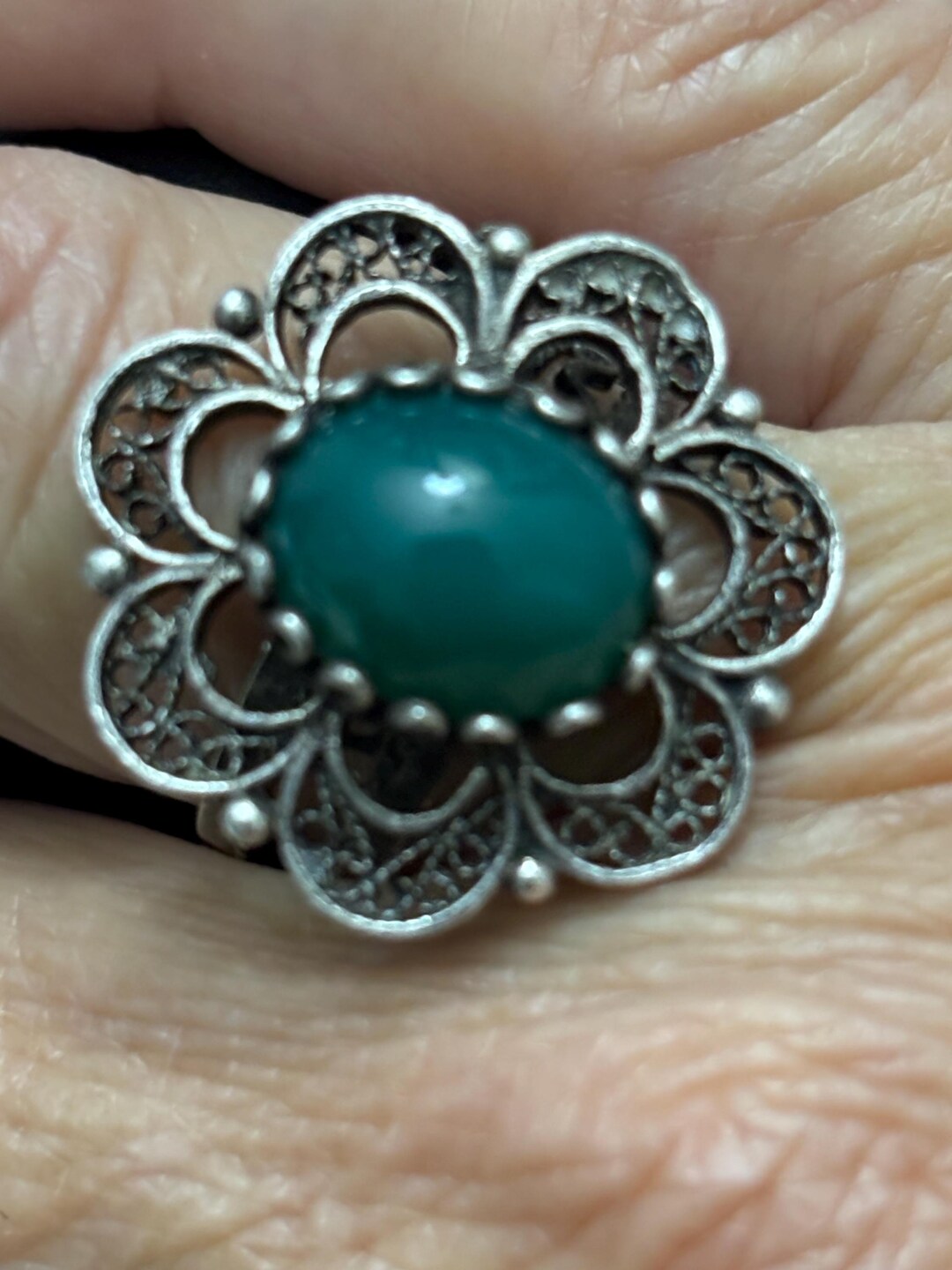 Vintage Sterling Green Spider Stone Ring, Vintage Malacite Green ...