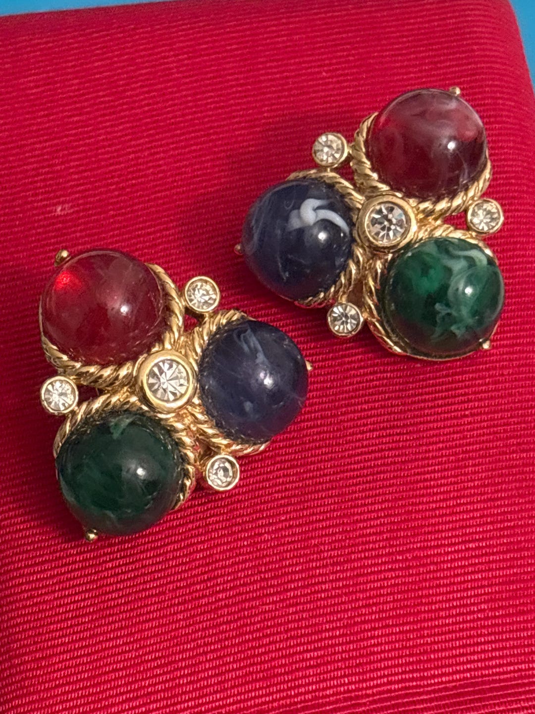 Trifari TM Jewels of India Clip on Earrings, Trifari TM Carbochon Clip ...