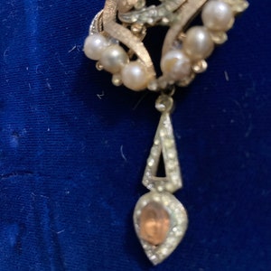 Vintage Victorian Art Nouveau Tear Drop Pendant, Pearl Rhinestones All ...