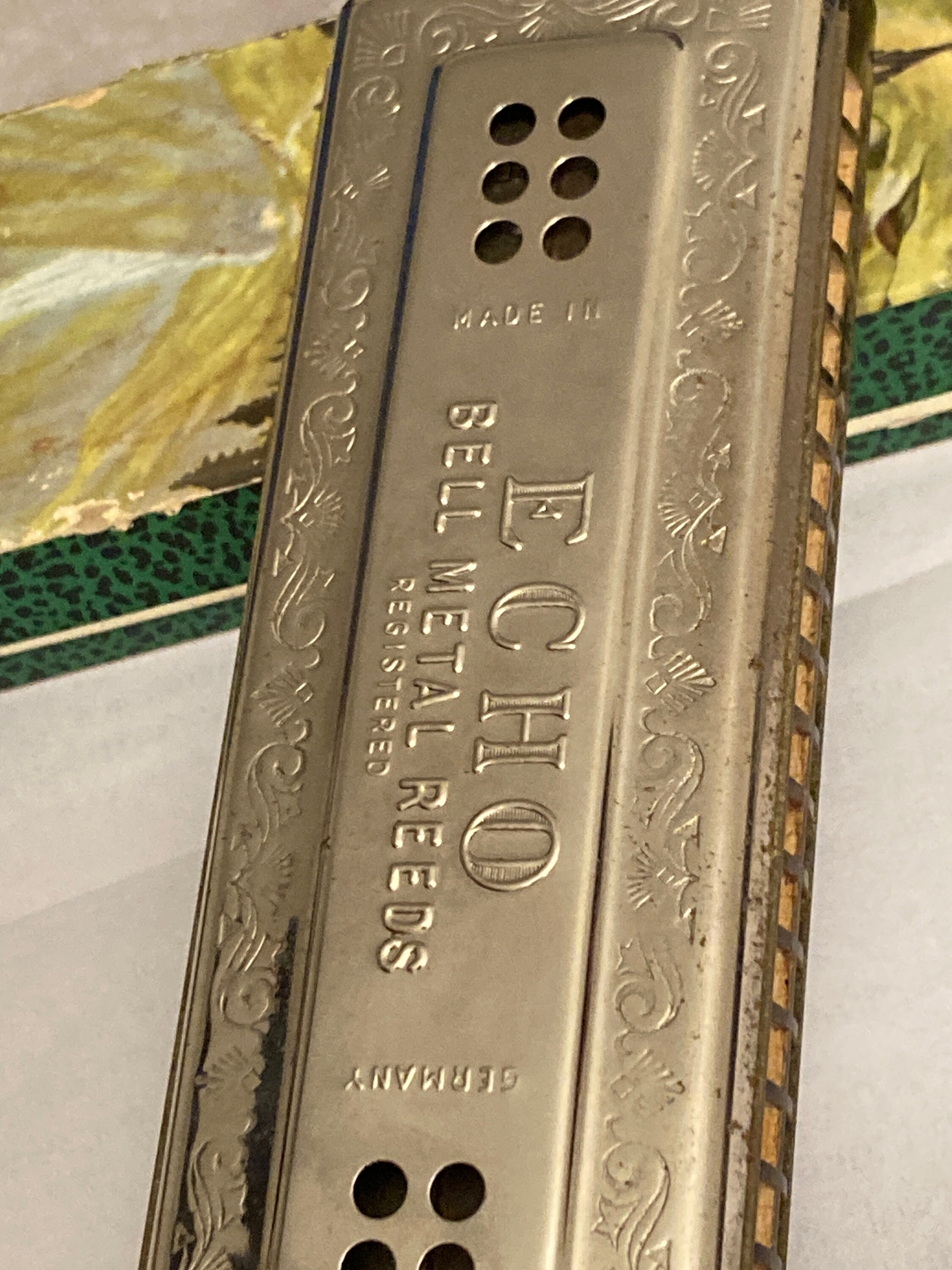 Vintage H Hohner the Echo Harp German Harmonica 80 Note Holes, Bell ...