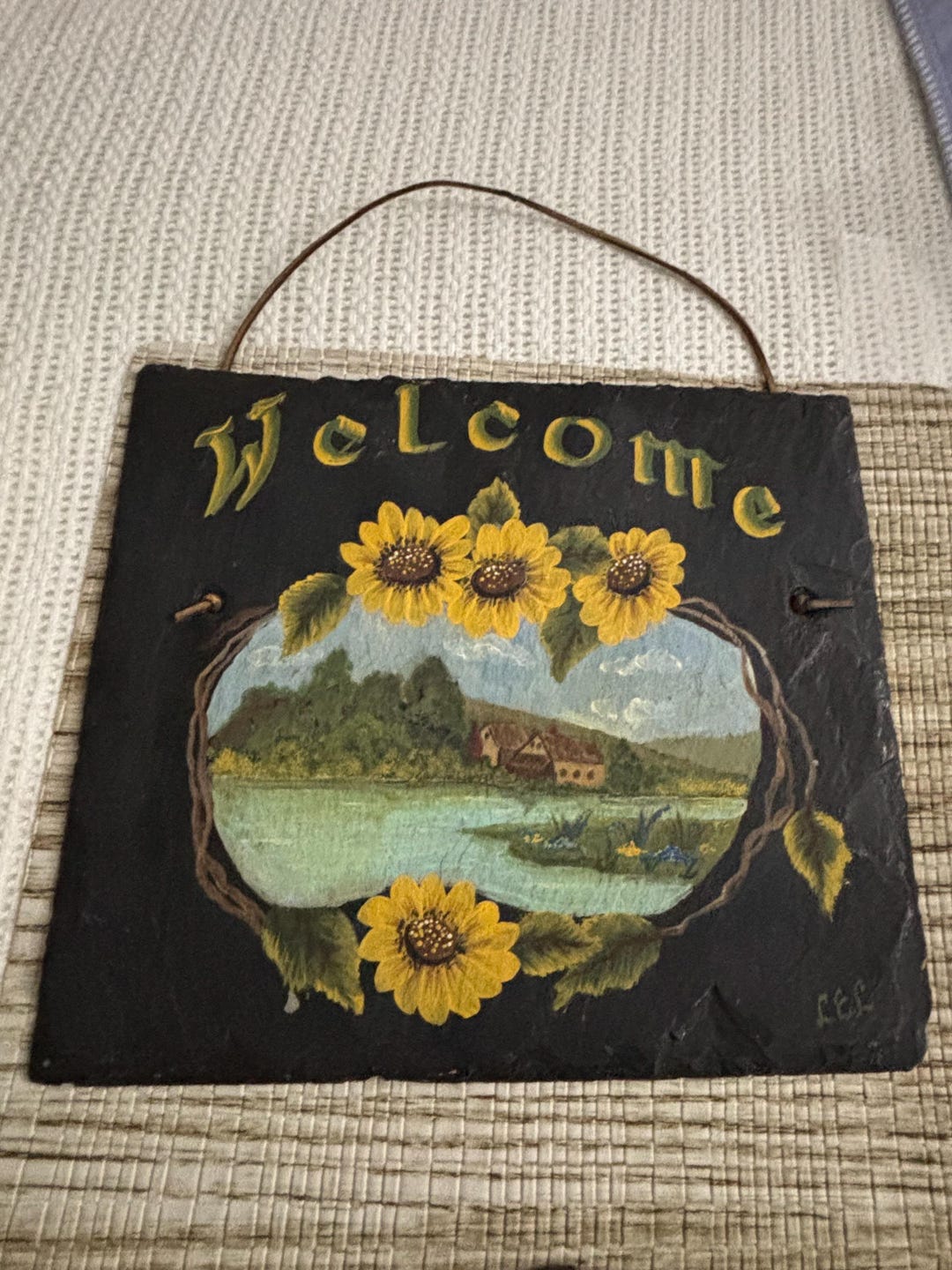 Handpainted Slate Stone Welcome Sign, Vintage New England Painted ...