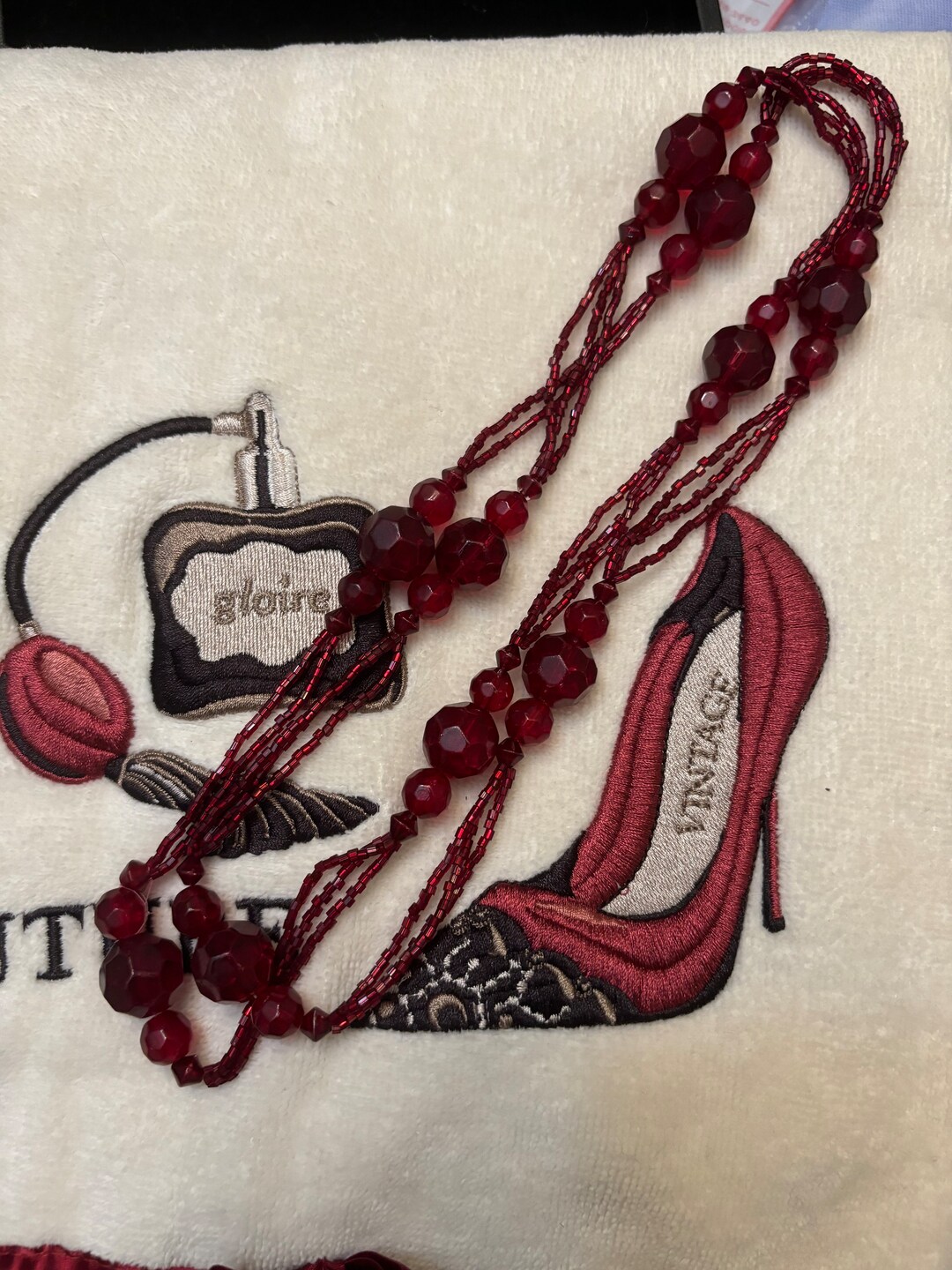 Vintage Cranberry Red Glass Beaded Flapper Glass Necklace, 40” Painted ...