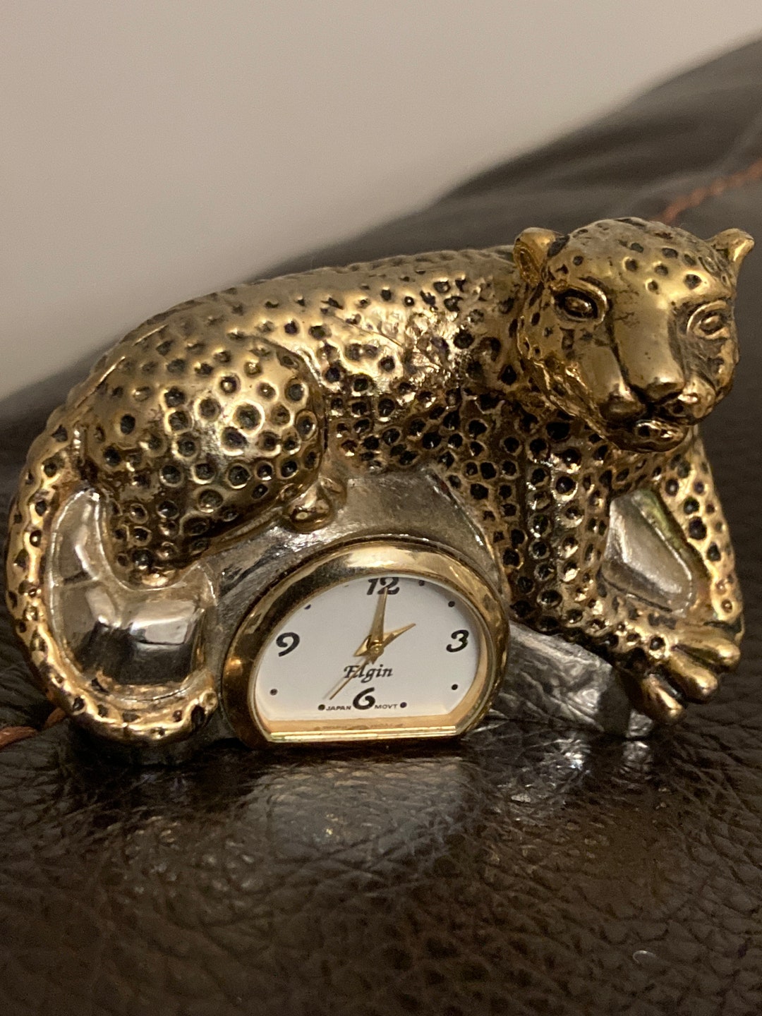 Elgin Leopard Desk Clock Gold Silver Tone, 3 X 2.25, 1980 Art Deco ...