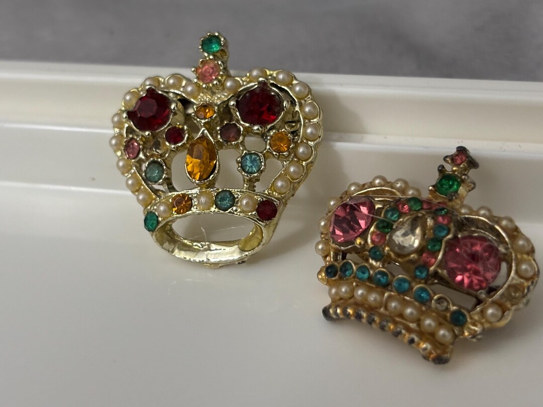 Vintage Jeweled Crown Goldplated Brooch, Regal Bulbous Curved,stunning ...