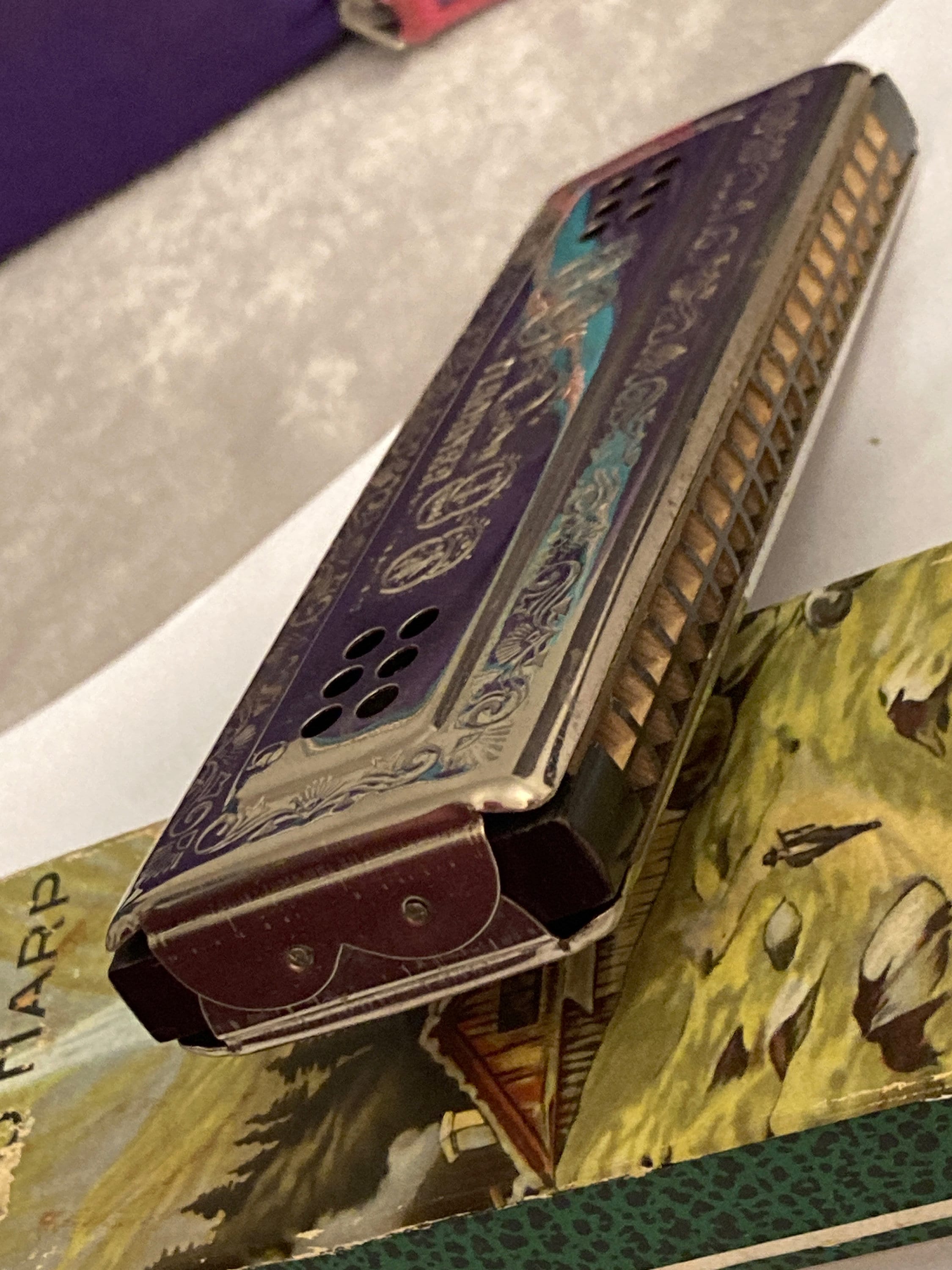 Vintage H Hohner the Echo Harp German Harmonica 80 Note Holes, Bell ...