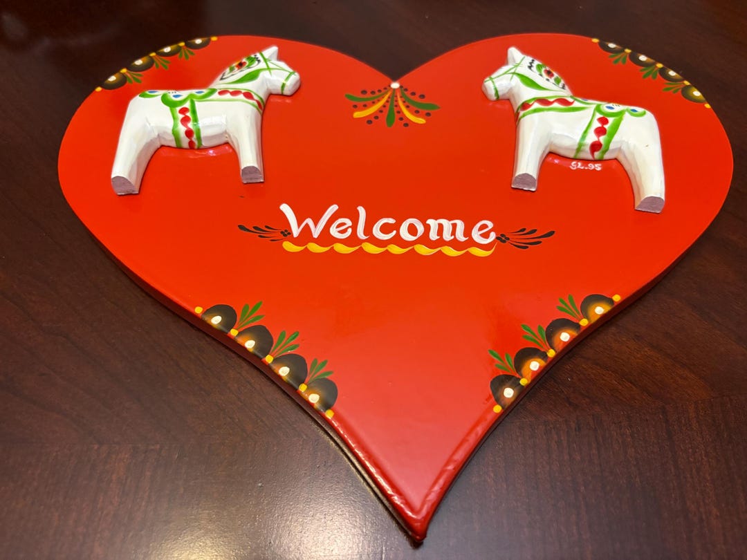 Vintage Norse Horse Red Heart Welcome Sign, Vintage Wood Swedish Heart ...