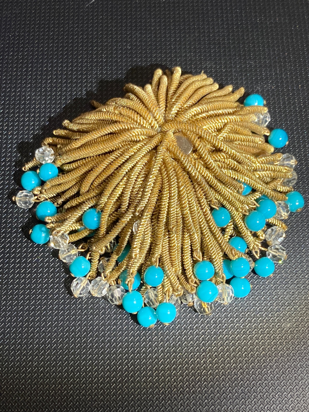 Vintage Huge Gaudy Aqua Blue Beaded Tassel Brooch, Whopping 4” Spread ...