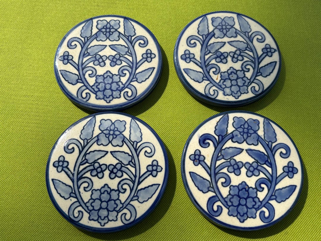 Blue White Porcelain Greek Style Coasters, Porcelain Blue White ...