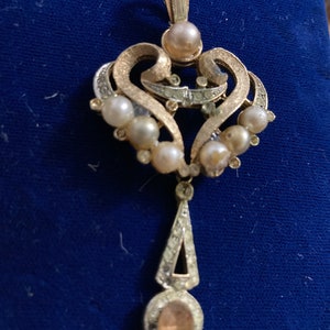 Vintage Victorian Art Nouveau Tear Drop Pendant, Pearl Rhinestones All ...